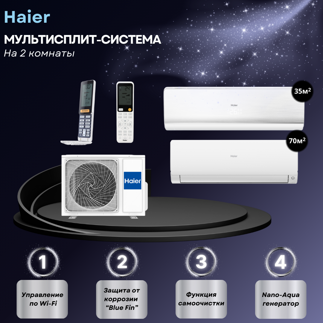 Мульти сплит-система Haier AS12NS6ERA-W + AS70S2SF2FA-W / 3U70S2SR5FA c Wi-Fi ESP32