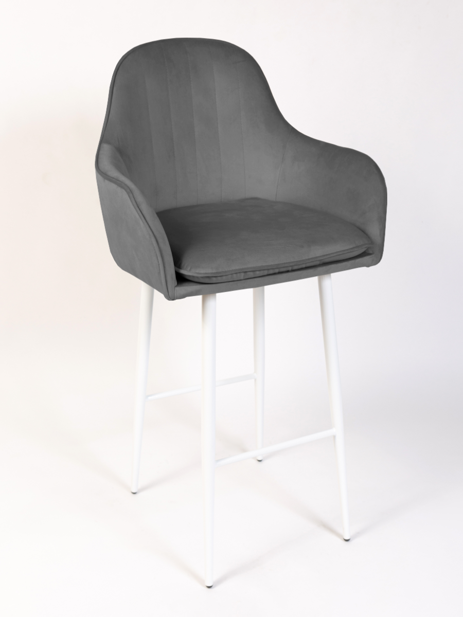 Барный стул Санрайс, ноги белый металл, темно-серый