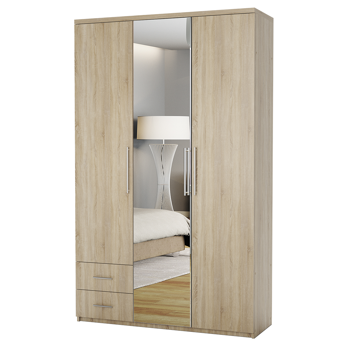 Шкаф трехдверный с зеркалом Шарм-Дизайн Комфорт МКЯ-32/1 105х60 Дуб Сонома