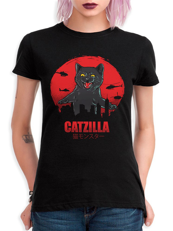 Футболка женская DreamShirts Studio Котик Годзилла / Котзилла / Godzilla черная L