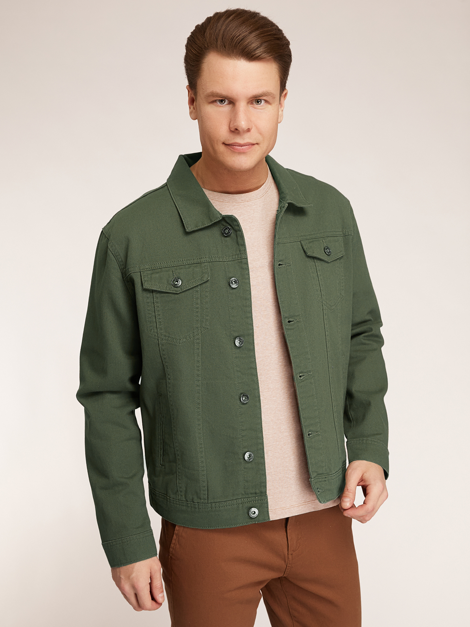 Джинсовая куртка мужская oodji 6L300011M зеленая 2XL
