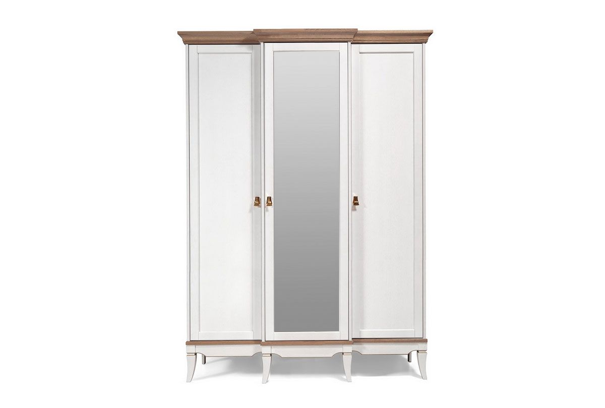 Шкаф для одежды Белфан Стюарт, с зеркалом, дуб белый, натуральный дуб