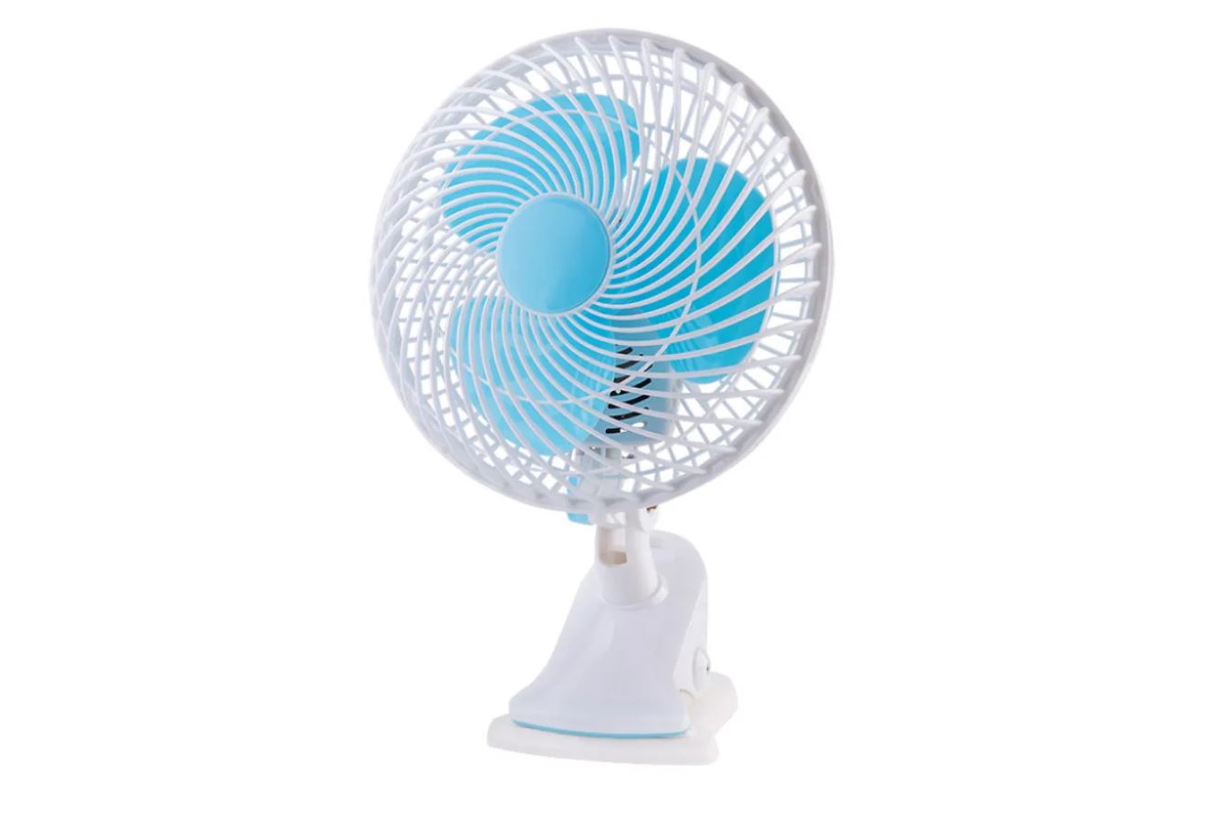 Вентилятор на прищепке, настольный Fan-FC02-180 белый, голубой