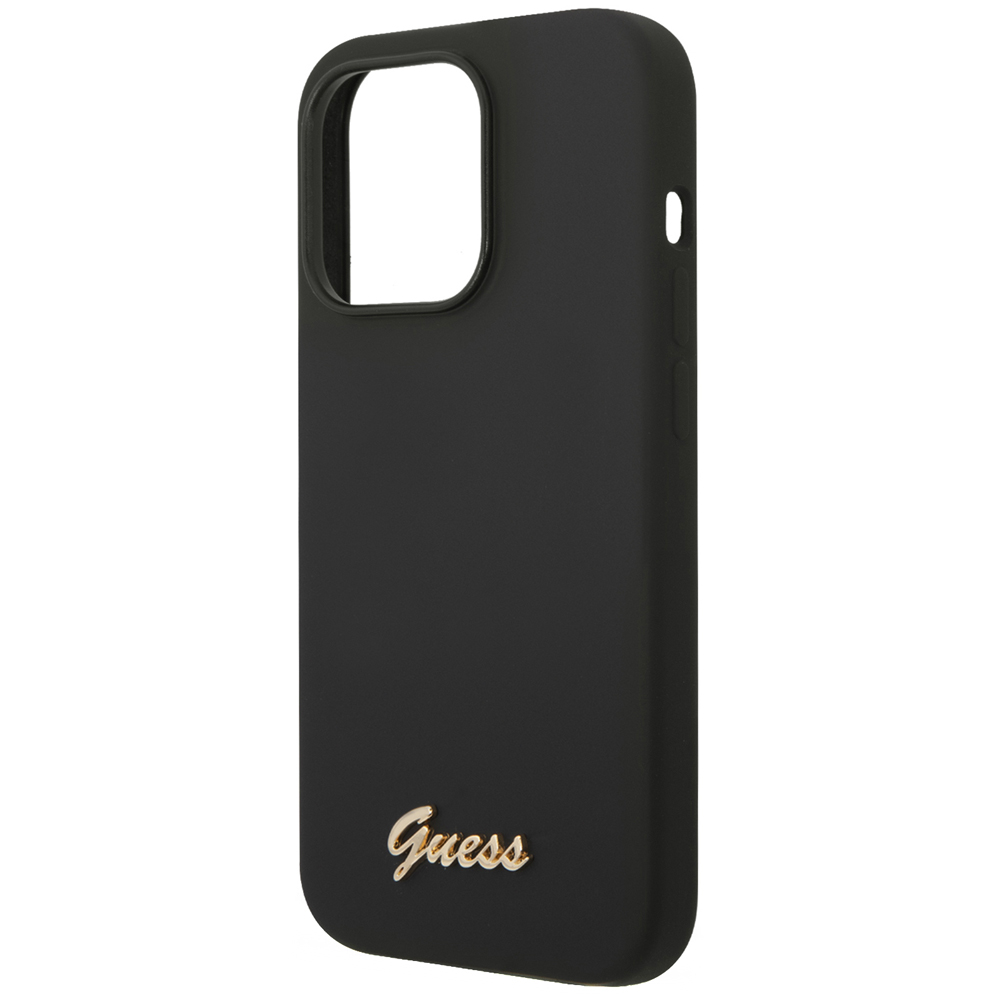 Панель-накладка Guess Liquid Silicone Gold Metal Logo Hard Black для iPhone 14 Pro Max