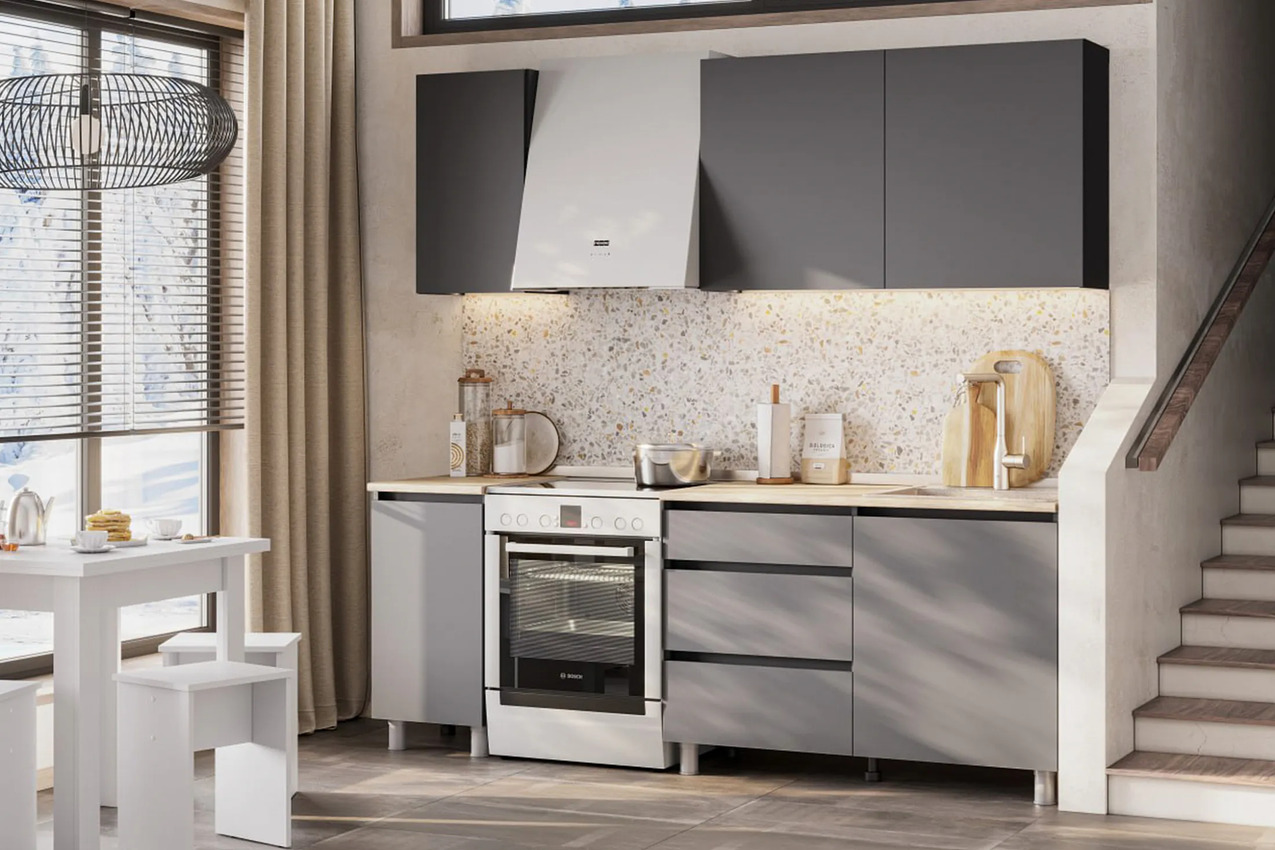 Кухонный гарнитур SV-мебель "Денвер" 1,6м Графит серый/Дуб Сонома