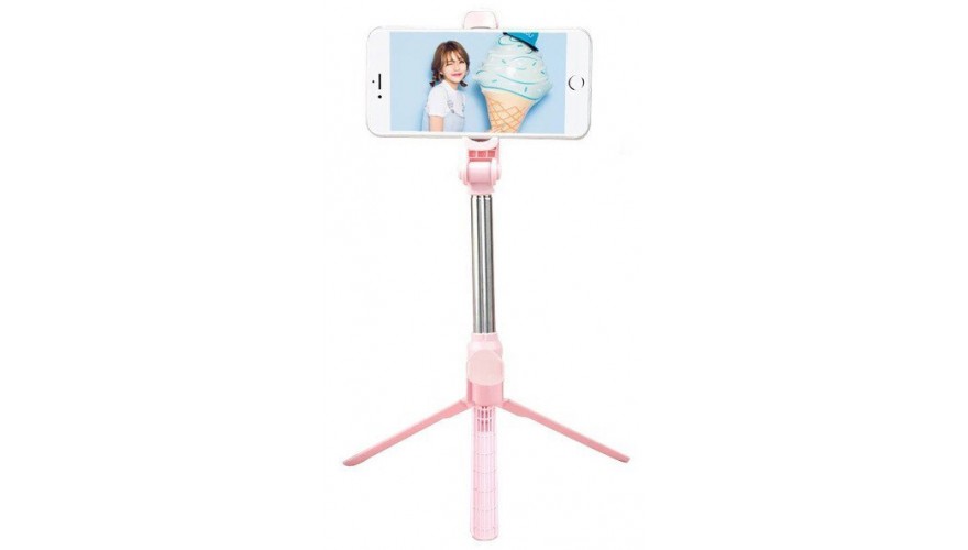 Монопод для селфи со штативом Selfie Stick Tripod Bluetooth XT-10 Pink