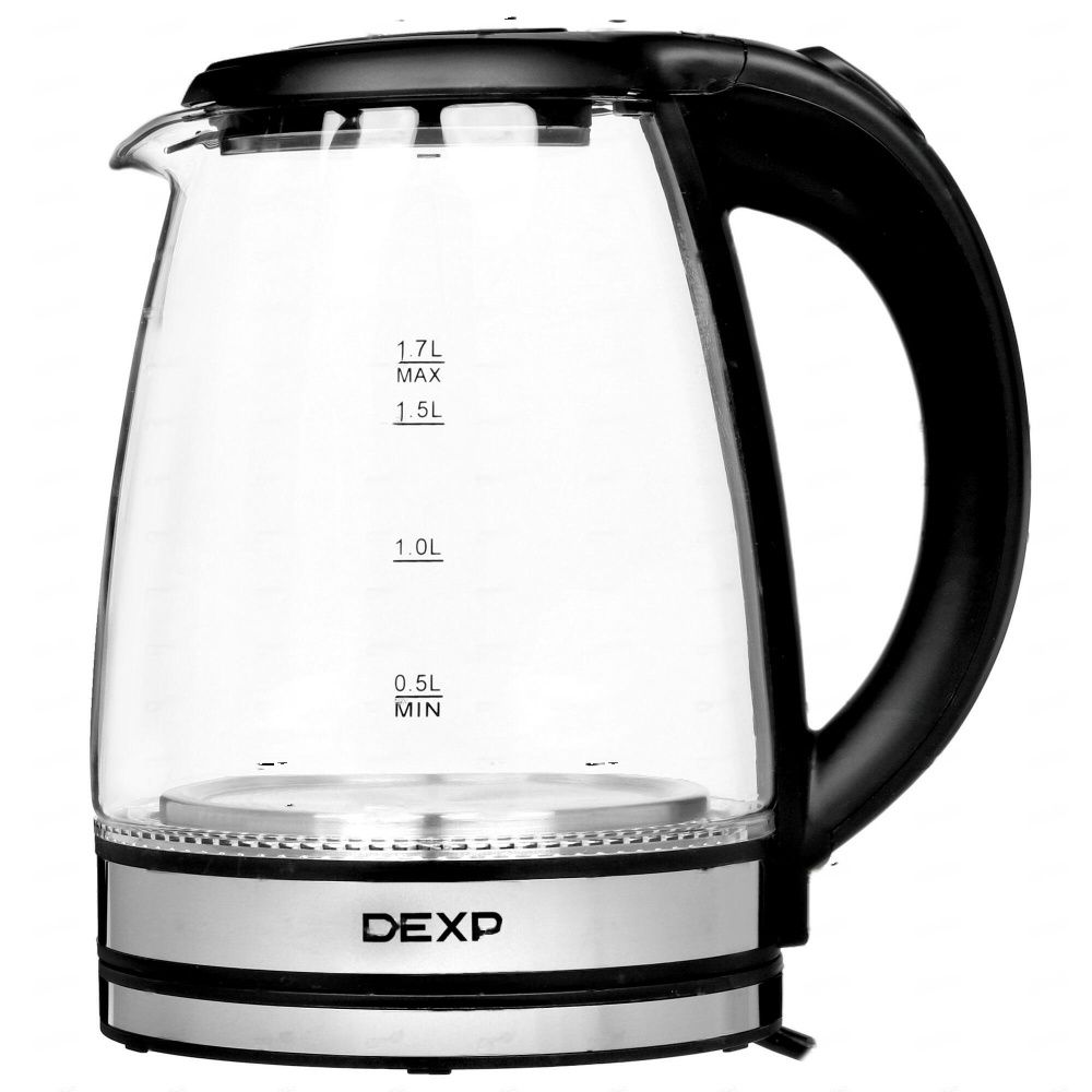 Чайник электрический DEXP GP1800 1.8 л прозрачный, серебристый, черный