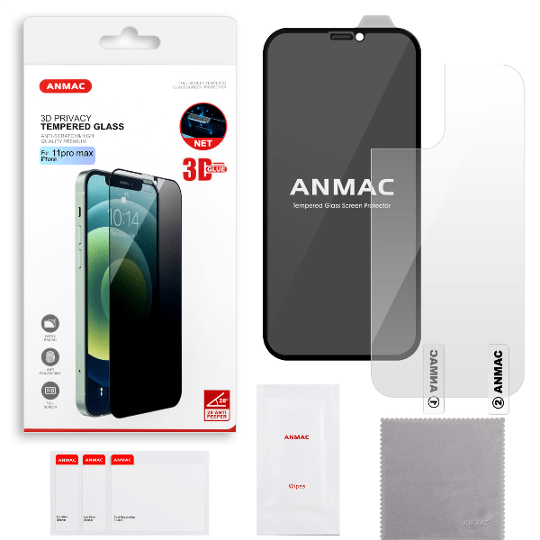 Защитное стекло ANMAC для  iPhone 11 Pro Max + пленка назад 3D Privacy с сеточкой