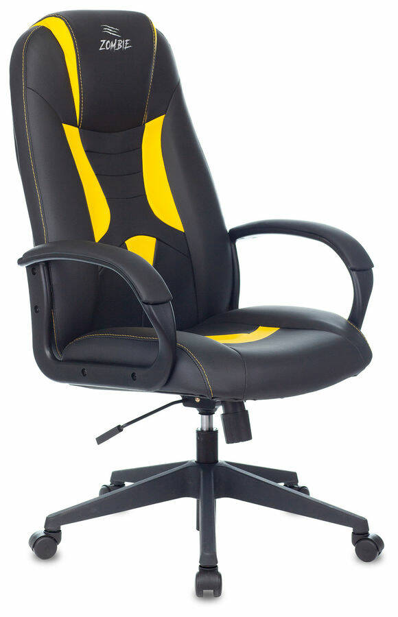 Кресло игровое ZOMBIE 8, на колесиках, эко.кожа, черный/желтый/желтый [zombie 8 yellow]