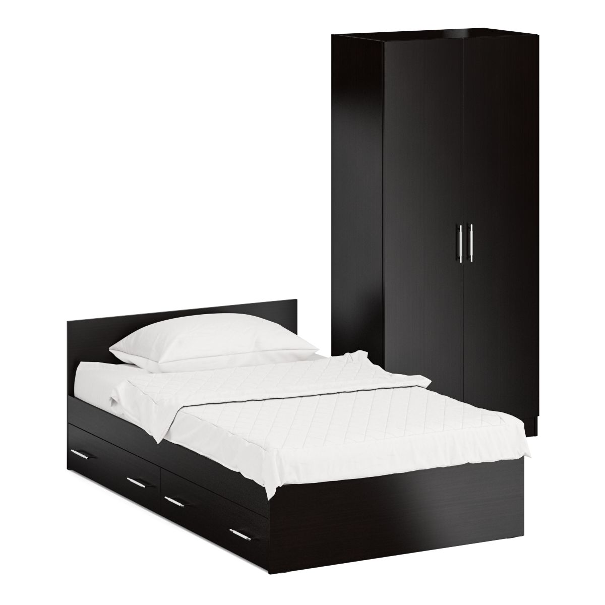Односпальная кровать с ящиками со шкафом для одежды СВК Стандарт 1200Я+Ш2 венге