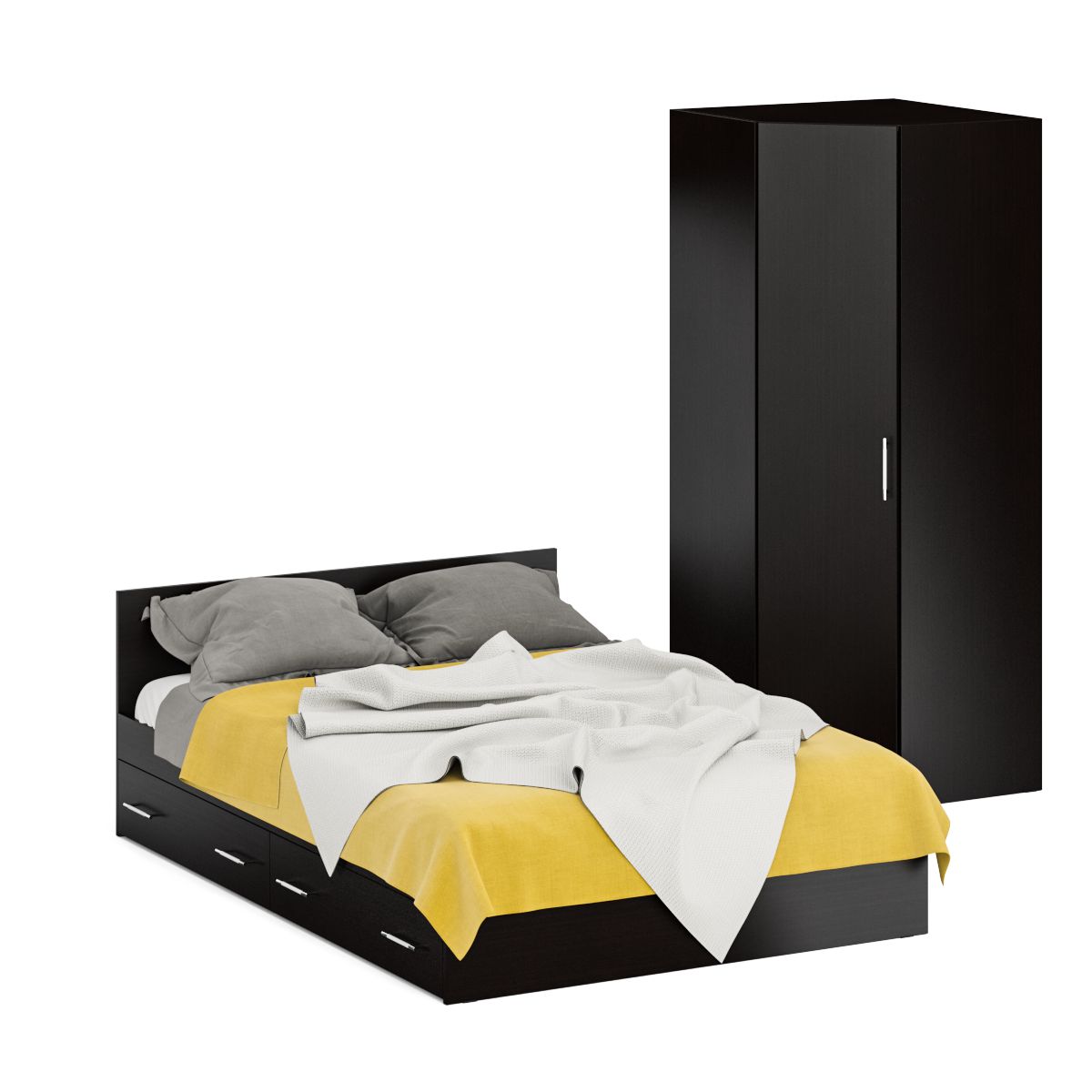 Двуспальная кровать с ящиками с угловым шкафом СВК Стандарт 1400Я+ШУ венге