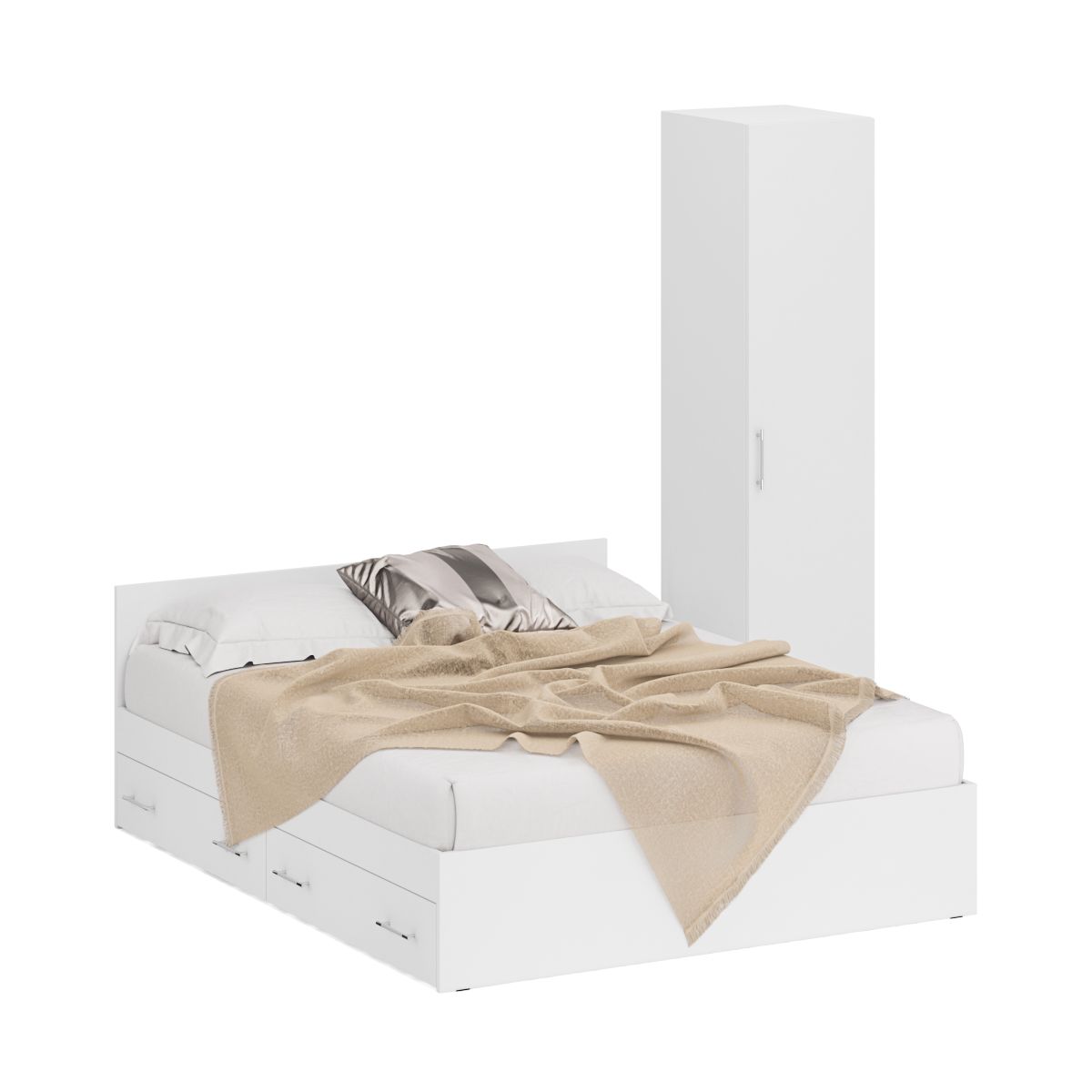 Двуспальная кровать с ящиками с пеналом СВК Стандарт 1600Я+ПН белый