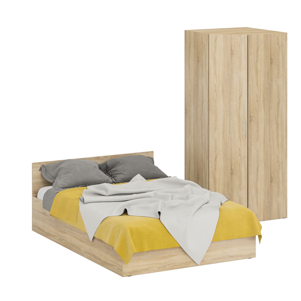Кровать двуспальная с угловым шкафом СВК Стандарт 1400+ШУ дуб сонома