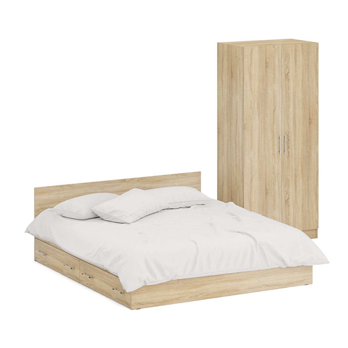 Двуспальная кровать с ящиками со шкафом СВК Стандарт 1800Я+Ш2 дуб сонома