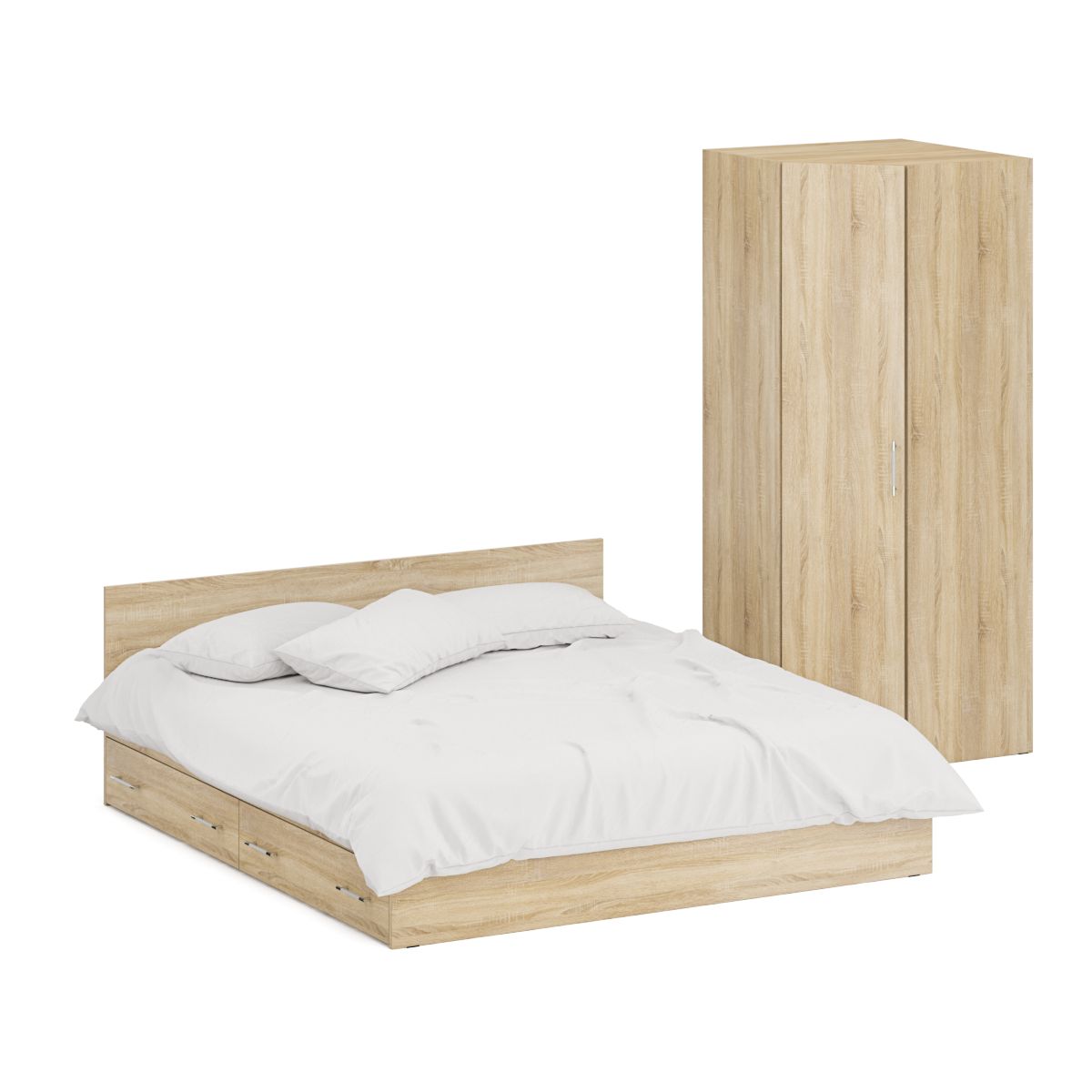 Двуспальная кровать с ящиками с угловым шкафом СВК Стандарт 1800Я+ШУ дуб сонома