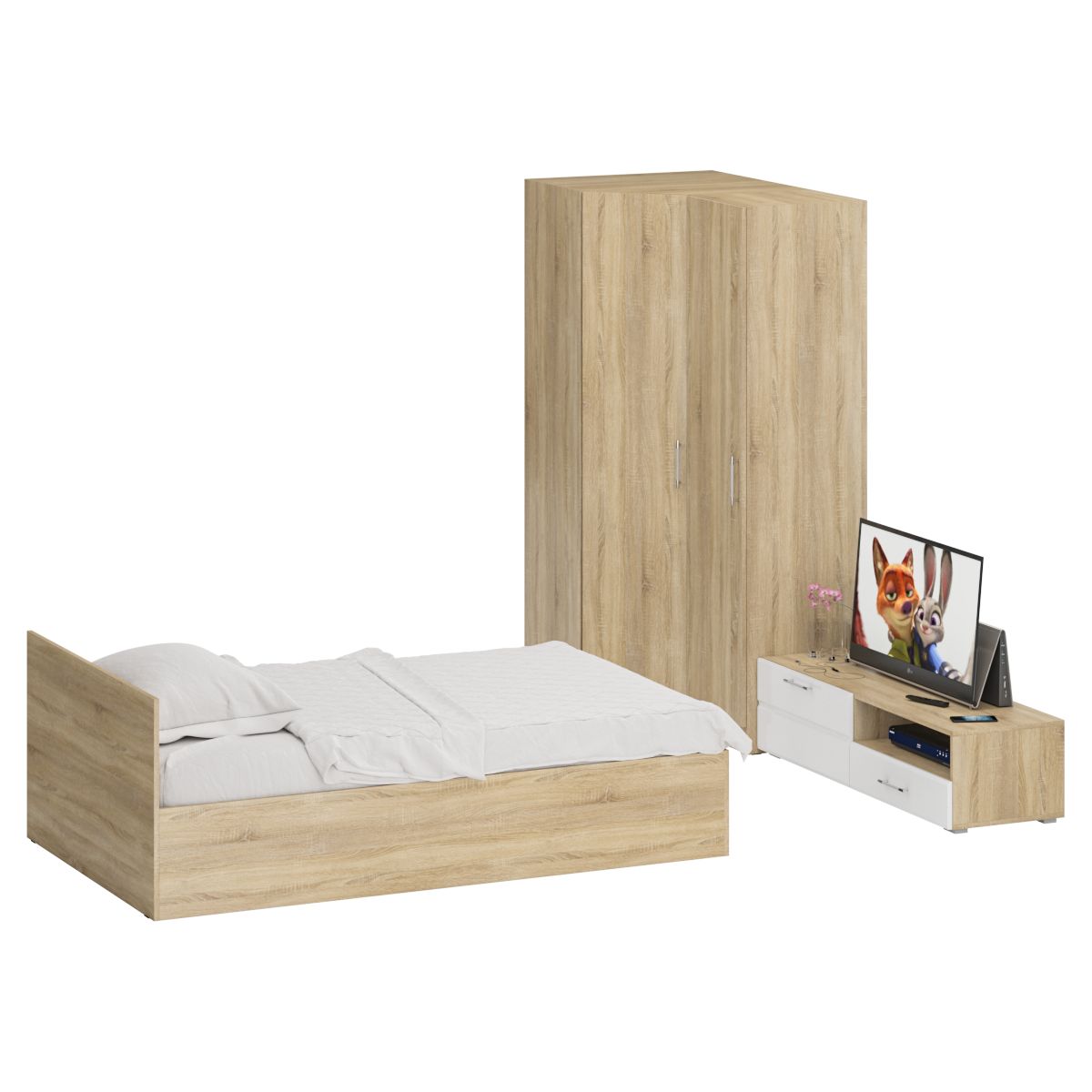 Мебель для спальни СВК Стандарт № 4 1200 дуб сонома/белый глянец
