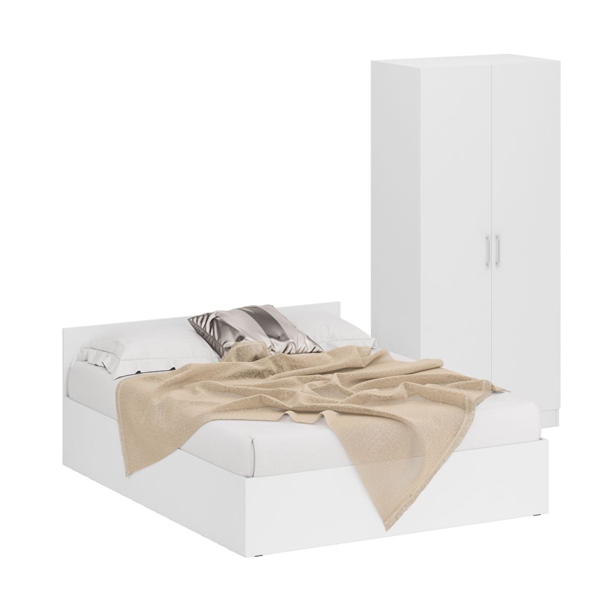 Кровать двуспальная со шкафом для одежды 2-х створчатым СВК Стандарт 1600+Ш2 белый