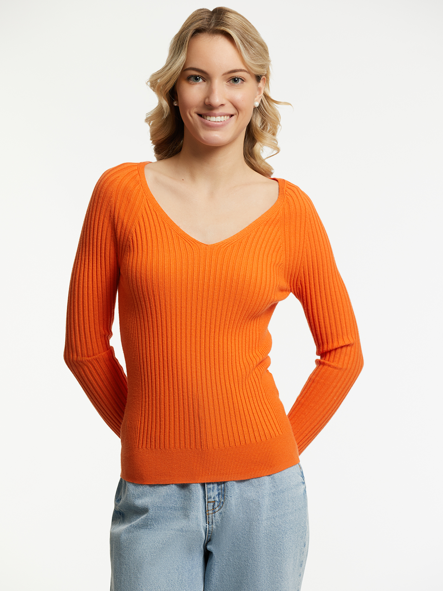 Пуловер женский oodji 63812692 оранжевый XS