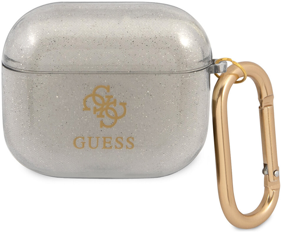 Чехол с карабином Guess TPU Transparent Glitter 4G для AirPods 3 Черный