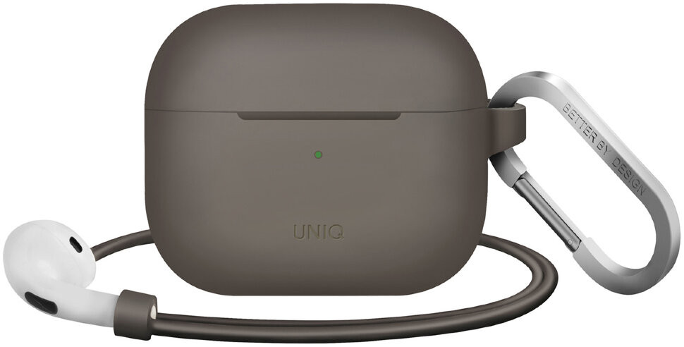 Комплект Uniq - чехол с карабином Vencer Silicone case + ремешок для AirPods 3 Бежевый