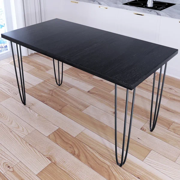 Стол кухонный Solarius Loft металл-дерево 140x60х75 цвет черного оникса с черными ножками