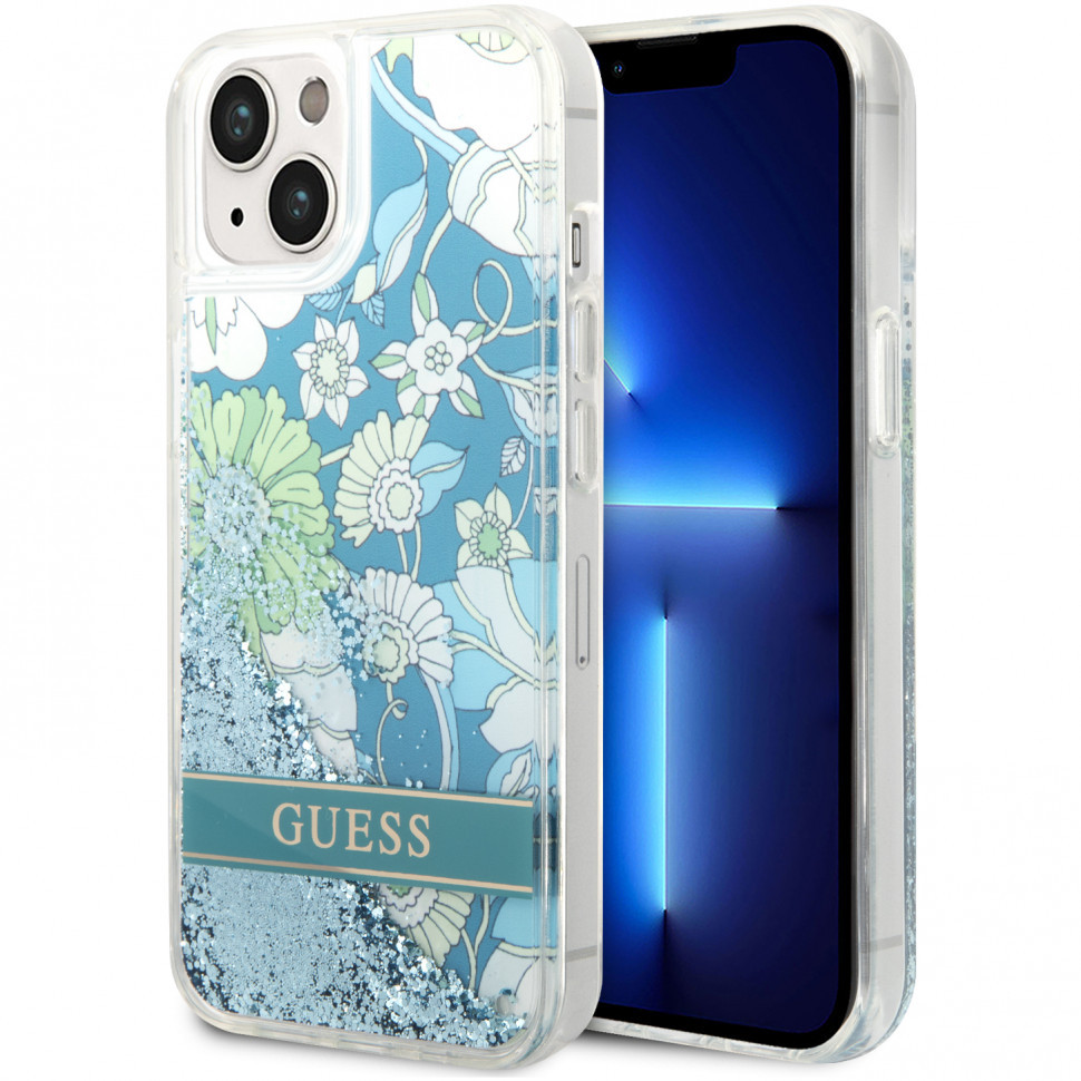 Чехол CG Mobile Guess Liquid Glitter Flower Hard для iPhone 14 Plus, Зеленый