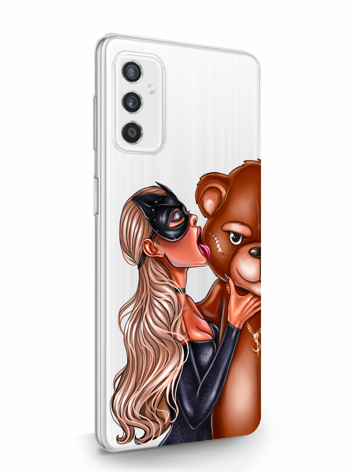 Чехол MustHaveCase для Samsung Galaxy M52 Кошечка блондинка и мишка прозрачный